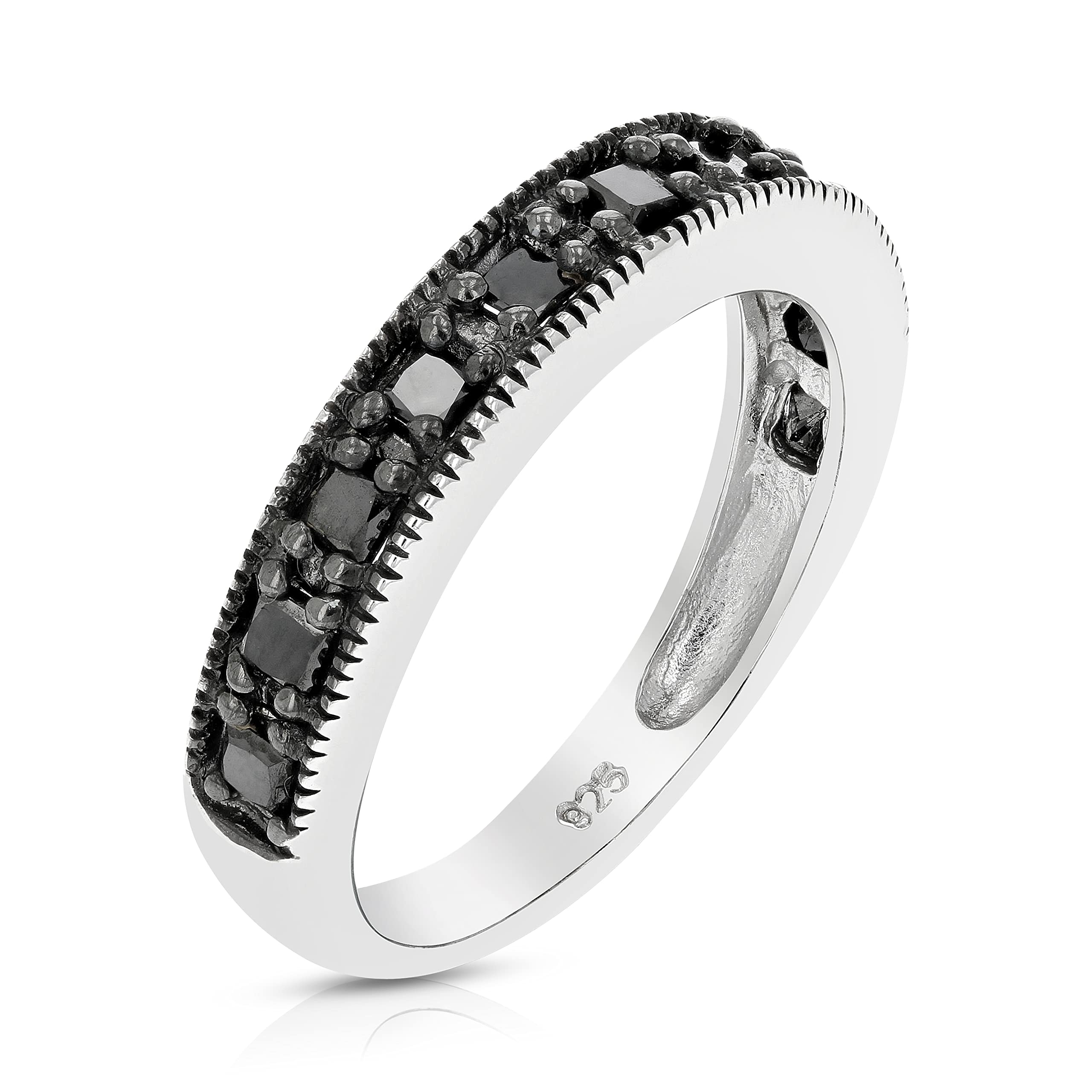 Vir Jewels 1/2 cttw Princess Cut Black Diamond Wedding Band .925 Sterling Silver Rhodium Size 8