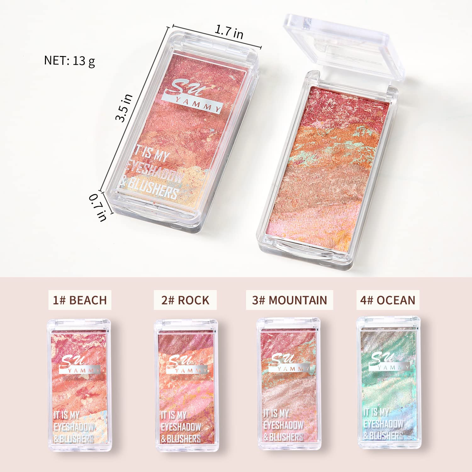 SU YAMMY Wet & Dry Baked Eyeshadow Palette - Talc Free and Ultra-Lightweight Metallic Eyeshadow & Blushers & Highlighter Pallet, Long Lasting with No Creasing (4 Pack 1#, 2#, 3#, 4#)