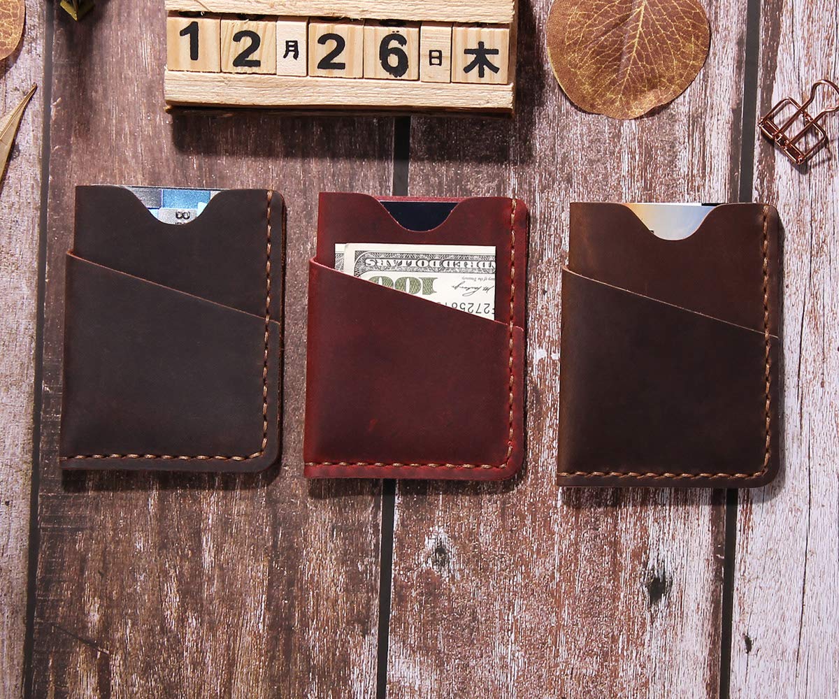 Robrasim Front Pocket Minimalist Slim Wallet, Handmade Genuine Leather Minimalist Credit Card Case Holder for Men & Women - Coffee