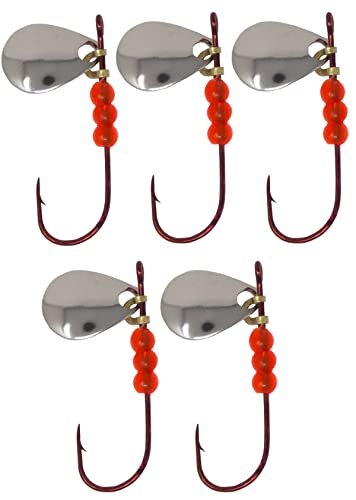 Tooth Shield Tackle Ice Fishing Deadstick Charmer Hook Tip-Up Rig / Tip Down Hook Rig Walleye Crappie Perch Jig [Red Salmon Red] 5 Pack (Hook Size:4)