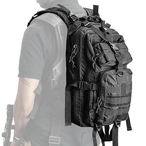 Rebel Tactical DKC452 Assault Compact Stealth Military Molle Daypack Hunting Camping Outdoor Hiking Paintball Airsoft Bag, Black, 18-Inch