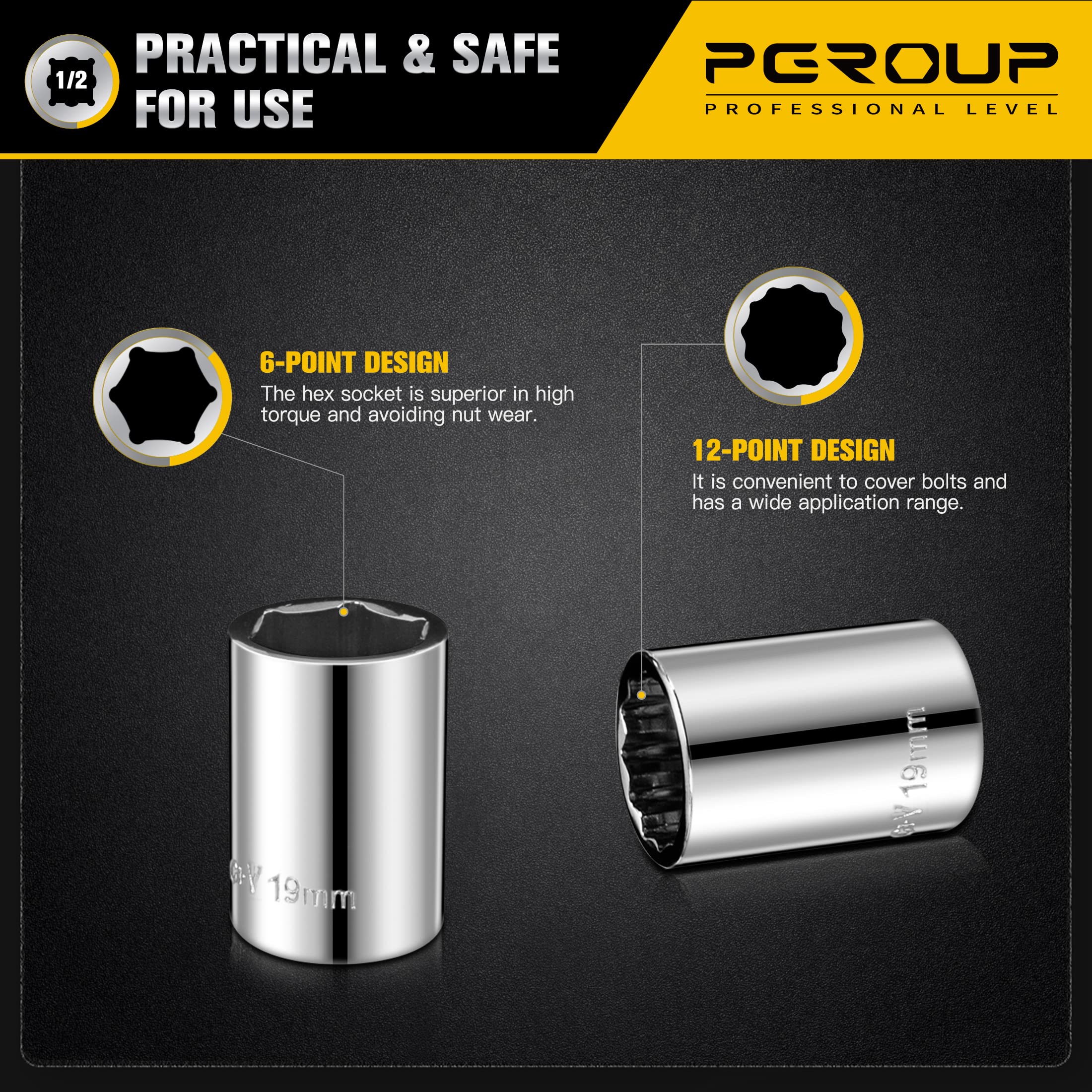 pgroup 1/2 inch Drive 8mm-32mm Metric socket set, 32-piece Mechanic Tool Socket Ratchet Wrench Set, for Auto Repairing & Household