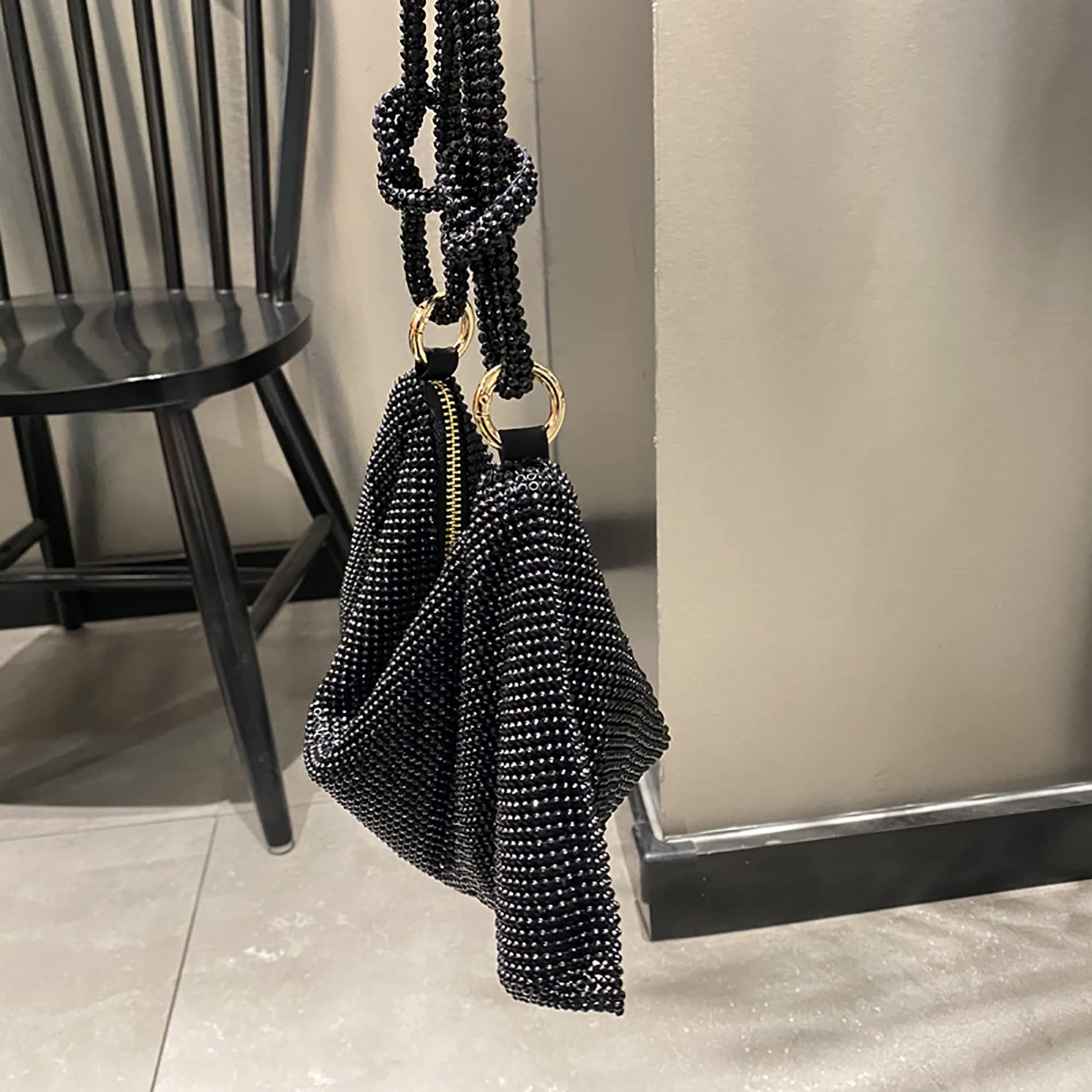 Women's Rhinestone Hobo Bag Chic Sparkly Rhinestone Clutch Purse Shiny Crystal Evening Handbag Black