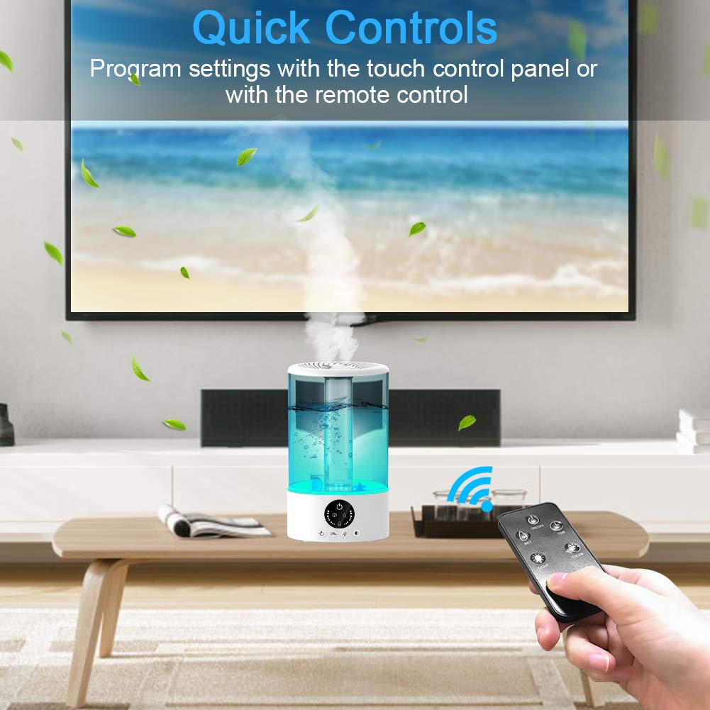 SHSTFD Cool Mist Humidifier, 3L Top Fill Ultrasonic Humidifier for Bedroom with 7 Colors Night Light and Remote Control, Adjustable Mist Levels, Optional Timer, 6 Dimmer, Super Quiet Operation (White)