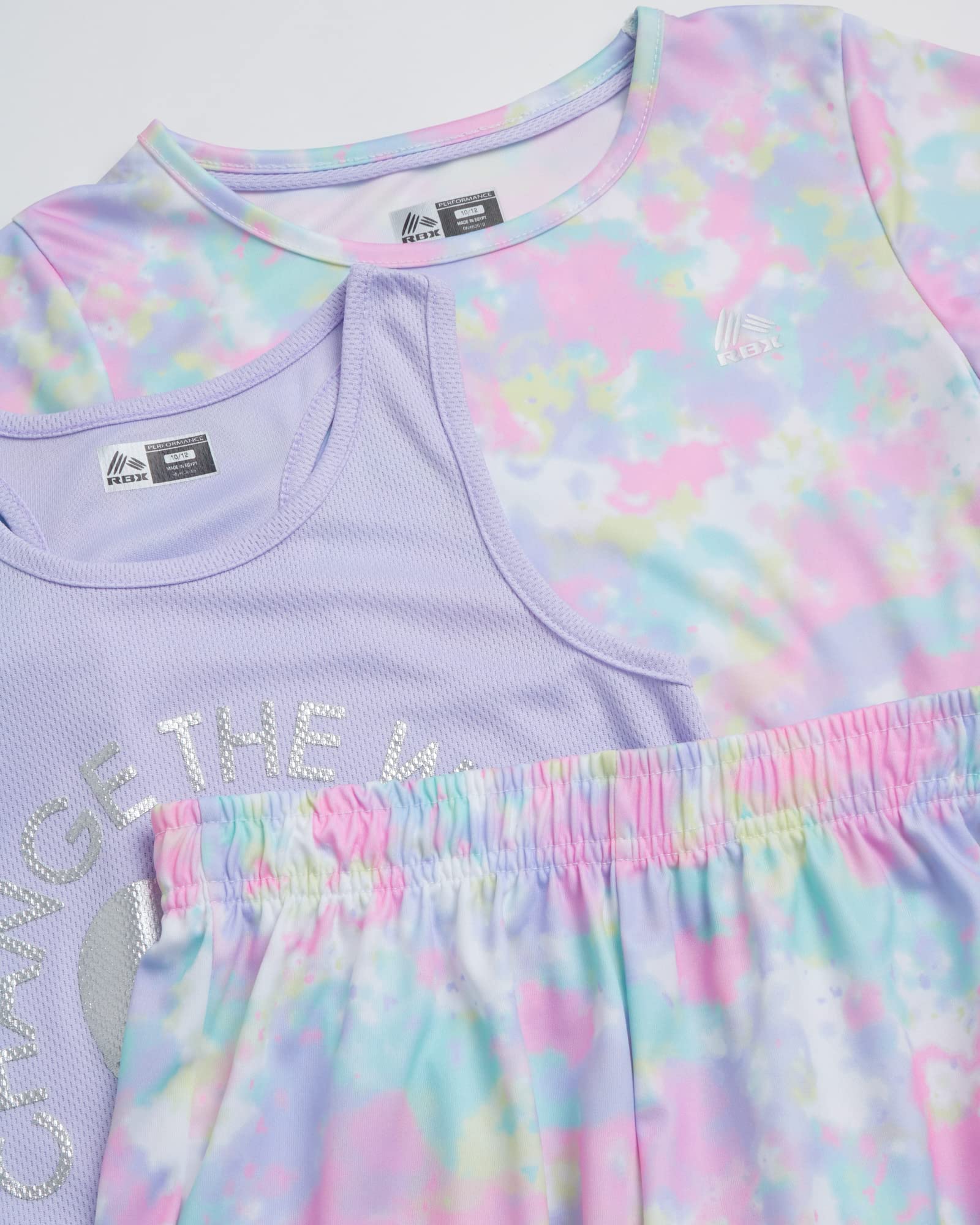 RBX Girls' Shorts Set - 6 Piece Performance T-Shirt, Tank Top, and Dolphin Shorts (4-12), Size 7/8, Pink Shine/White Multi