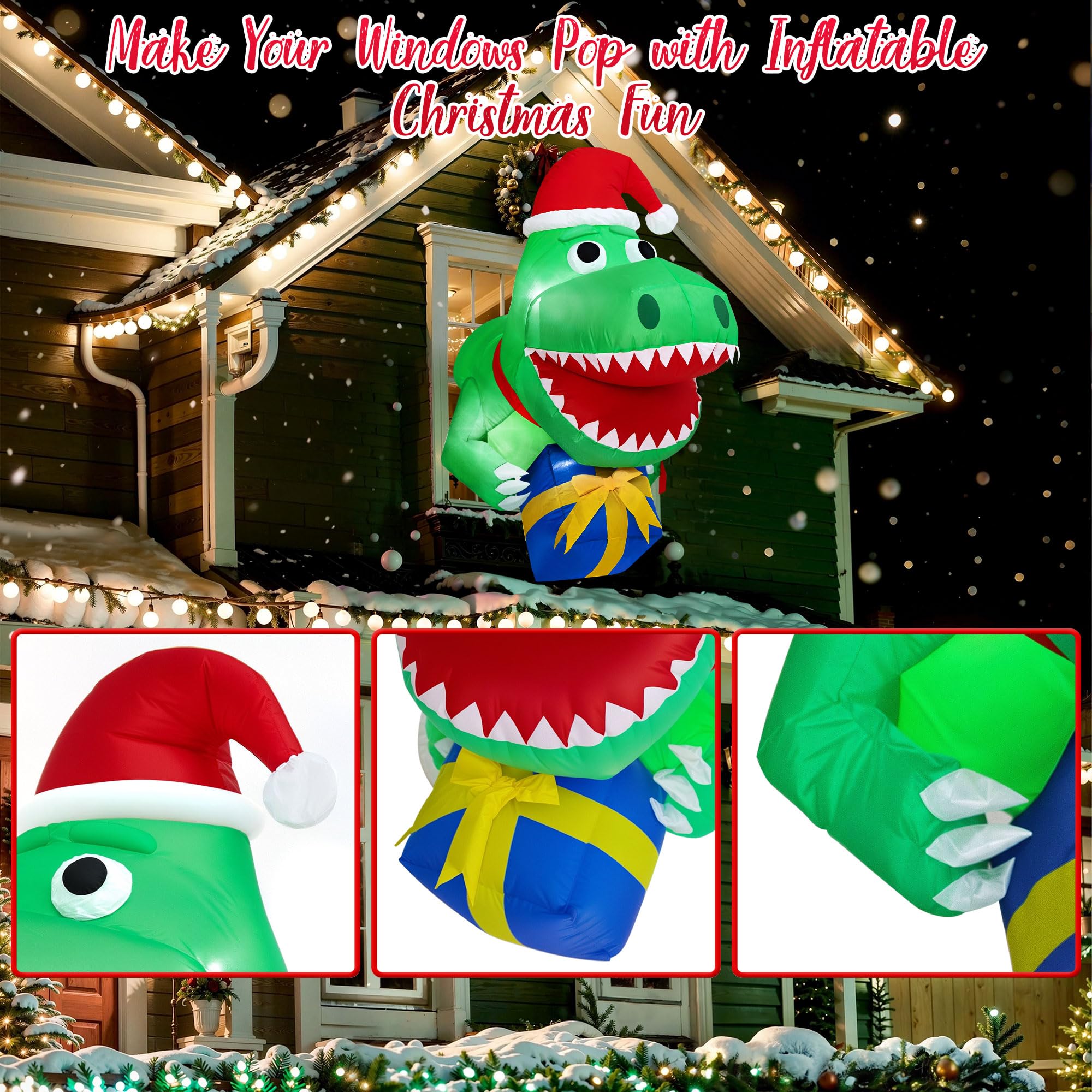 Presence Christmas Dinosaur with Build-in LED Lights for Window, Garden