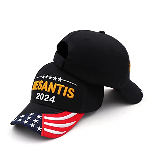 Xsysmile Unisex Baseball Cap Desantis 2024 Cap USA Flag Baseball Caps Snapback President Hat (Black)