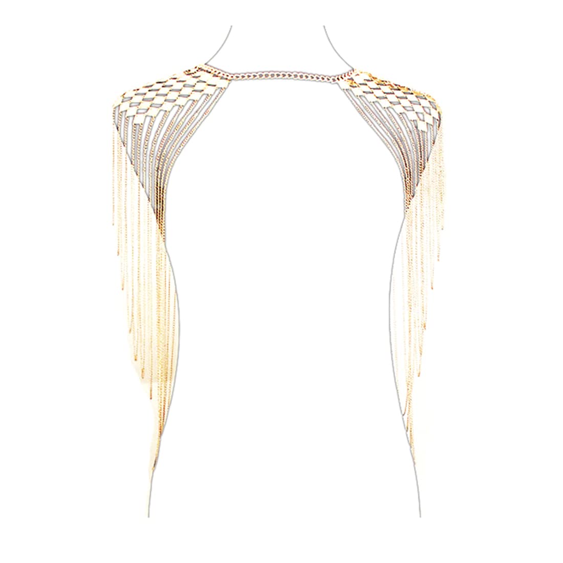 Women's Sexy Harness Body Chain Necklace Tassels Shoulder Chain Necklace (Gold)