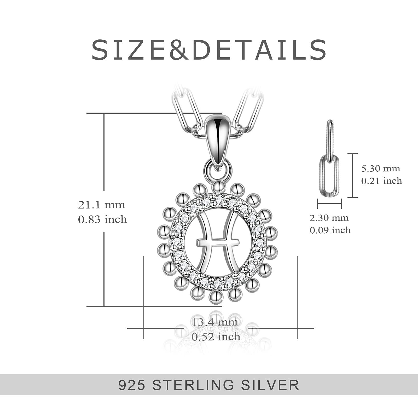 S925 Sterling Silver Zodiac Sign Necklace 12 Constellation Astrology Paperclip Chain Necklace for Women Pisces (2.19-3.20)