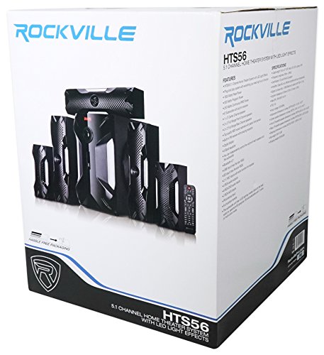 Rockville HTS56 1000w 5.1 Channel Home Theater System/Bluetooth/USB+8" Subwoofer, Black