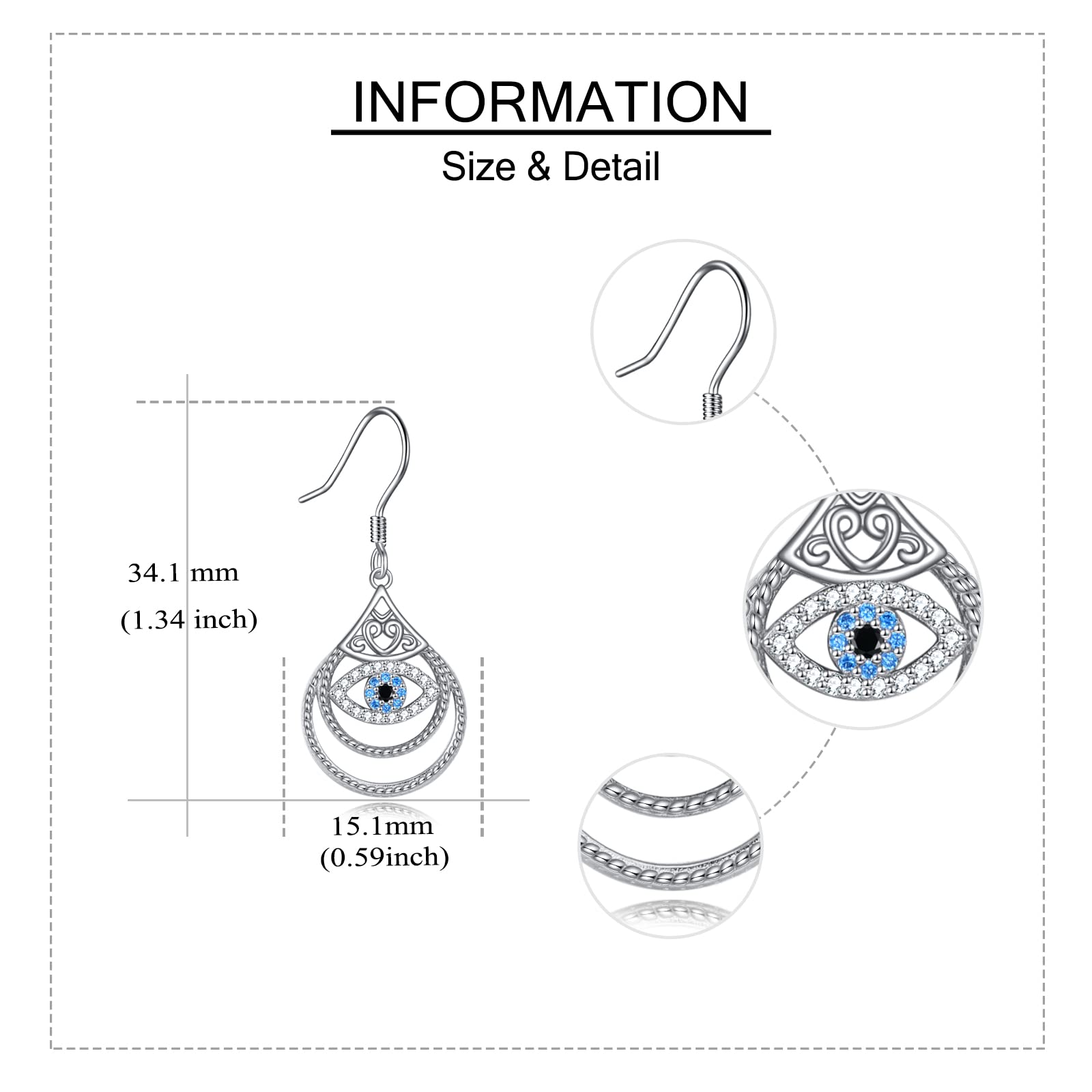 YAFEINI Evil Eye Earrings Sterling Silver Celtic Knot Evil Eye Drop Earrings Jewelry Gifts for Women