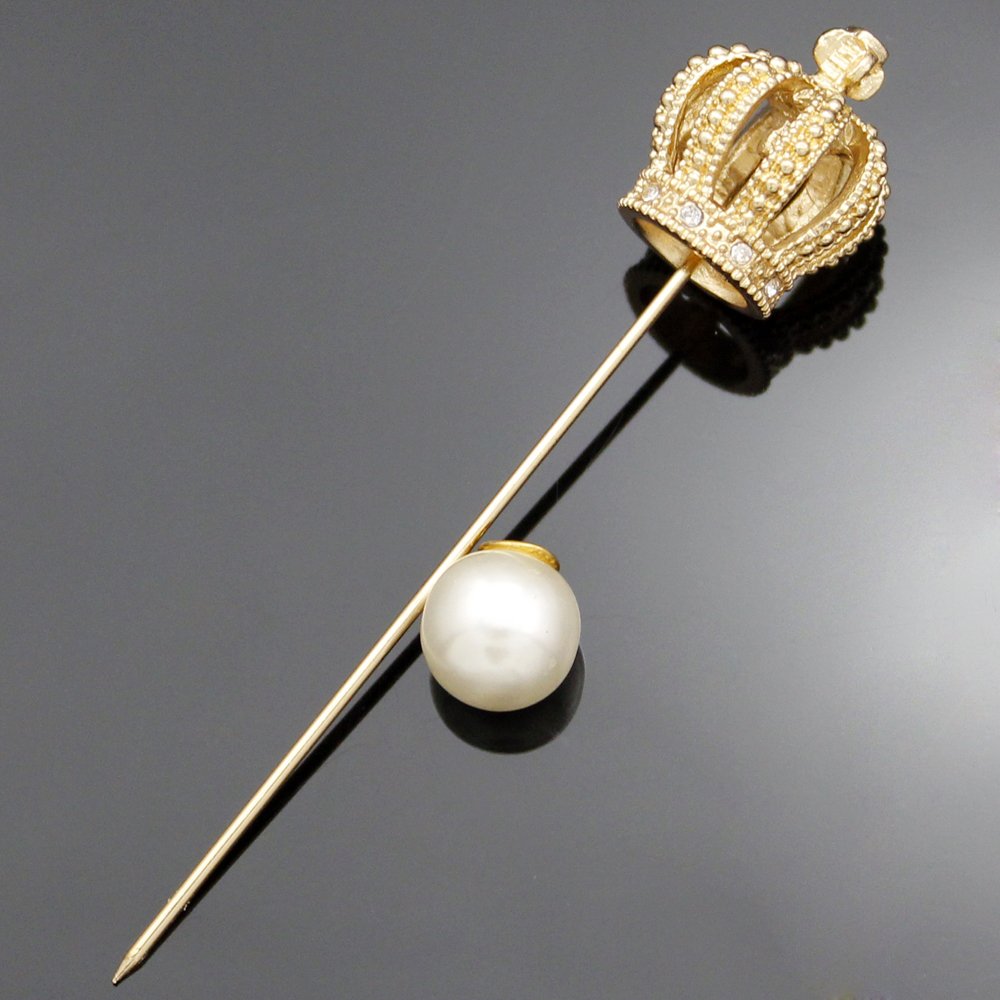 RechicGu Gold Royal Queen Crown Tiara Cross Faux Pearl Lapel Stick Pin Tie Hat Scarf Badge Brooch