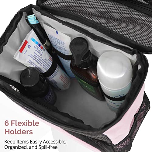 TERRA HOME College Dorm Room Essentials for Girls - Shower Caddy Dorm - Portable, Durable, Roomy, Foldable Water Resistant Shower Bag in Light Pink with Metal Hook for Hanging (Blush Pink)