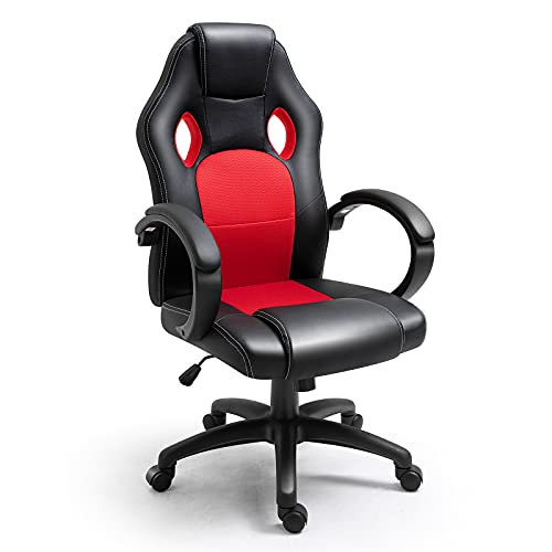 Polar Aurora Office Chair PU Leather Racing Style Computer Gaming Chairs Adjustable Swivel Desk Chair Red