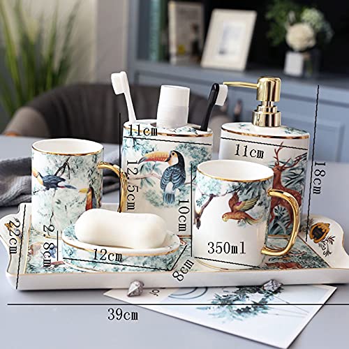 Soap Dispenser 6-Piece Set Animal Pattern Ceramic Kitchen Soap Dispenser with Tray, for Home Hotel Bathroom, Kitchen Hotel Bathroom Accessories Soap Bathroom Dispenser