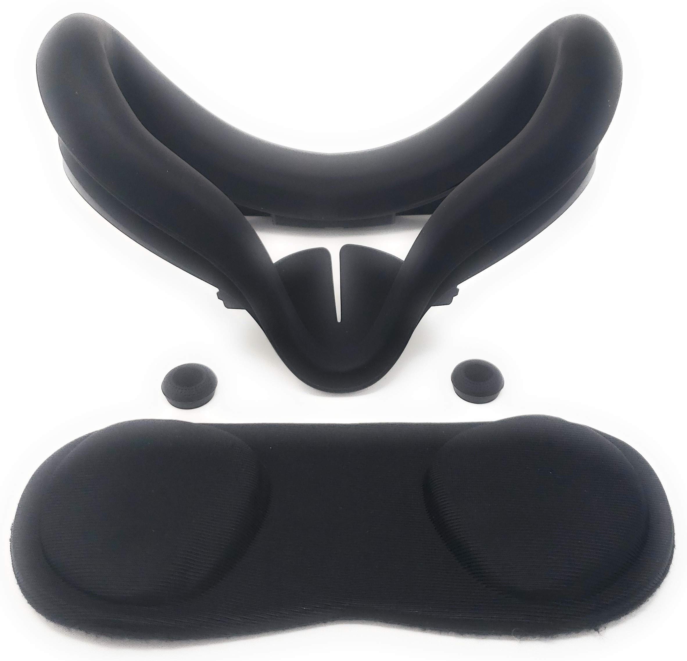 TNE Face Cushion Cover, Lens Pad, Thumbstick Cap for Oculus Quest 2 | Accessories Include Silicone Face Cover, Lens Dust Protector, Controller Thumb Grips for Quest 2 Virtual Reality Headset (Black)