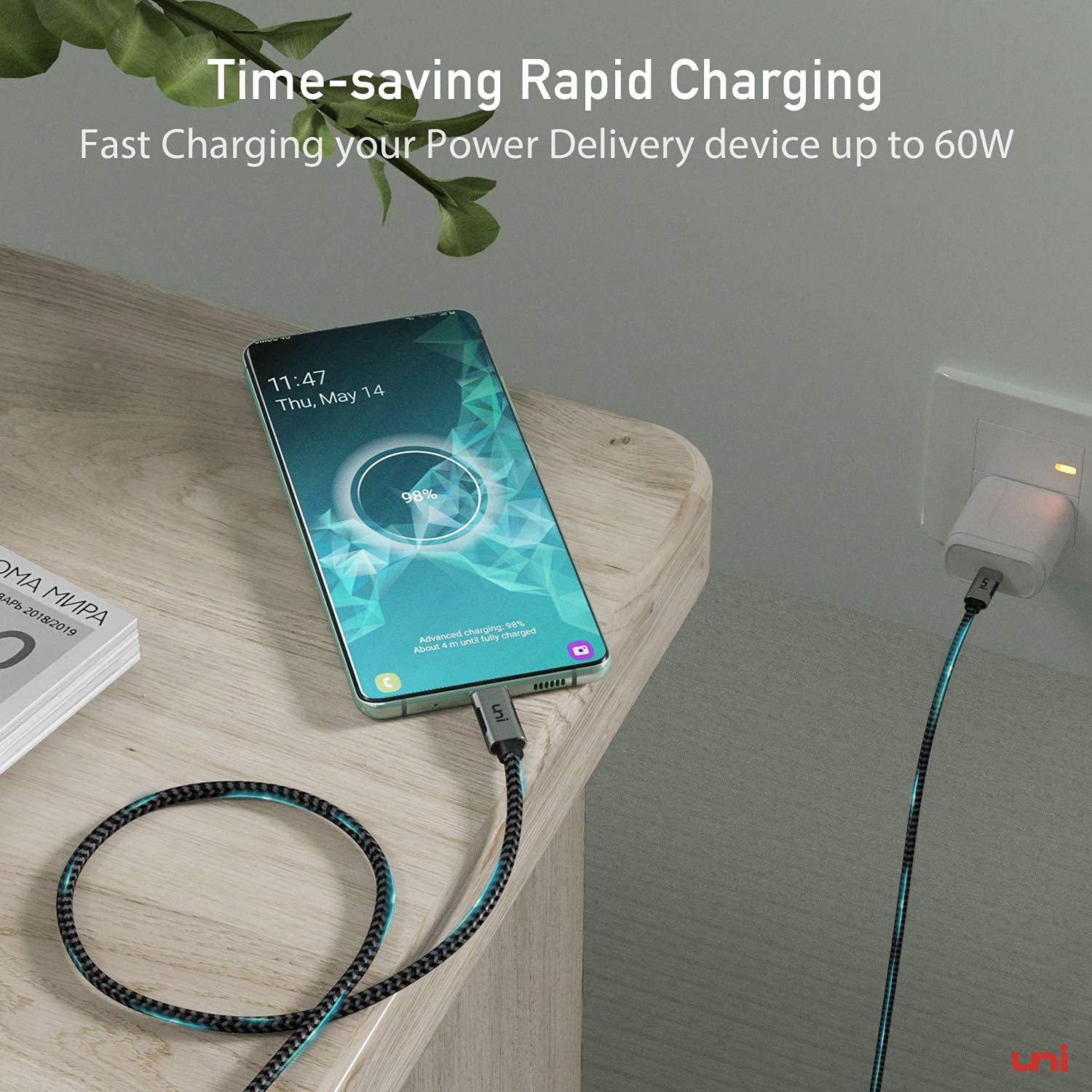 USB C to USB C Cable 4K@60Hz, uni USB Type C to USB-C Video Monitor 60W Cable with PD Fast Charging, Compatible with Galaxy S20 Ultra, MacBook Pro, iPad Pro 2020, Nintendo Switch, Oculus