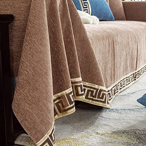 STACYPIK Universal Modern Sofa Cover for Sectional,Armless Sofa,Love-seat Couch Protector for Dogs,Kids,Cats,Machine Washable Chenille Couch Cover with Jacquard Edge -71" X118"(Sofa, Brown)