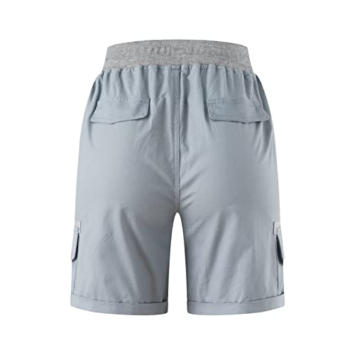 Women Cargo Shorts Summer Loose Hiking Bermuda Shorts with Pockets Comfy Shorts for Women (Grey, XL)