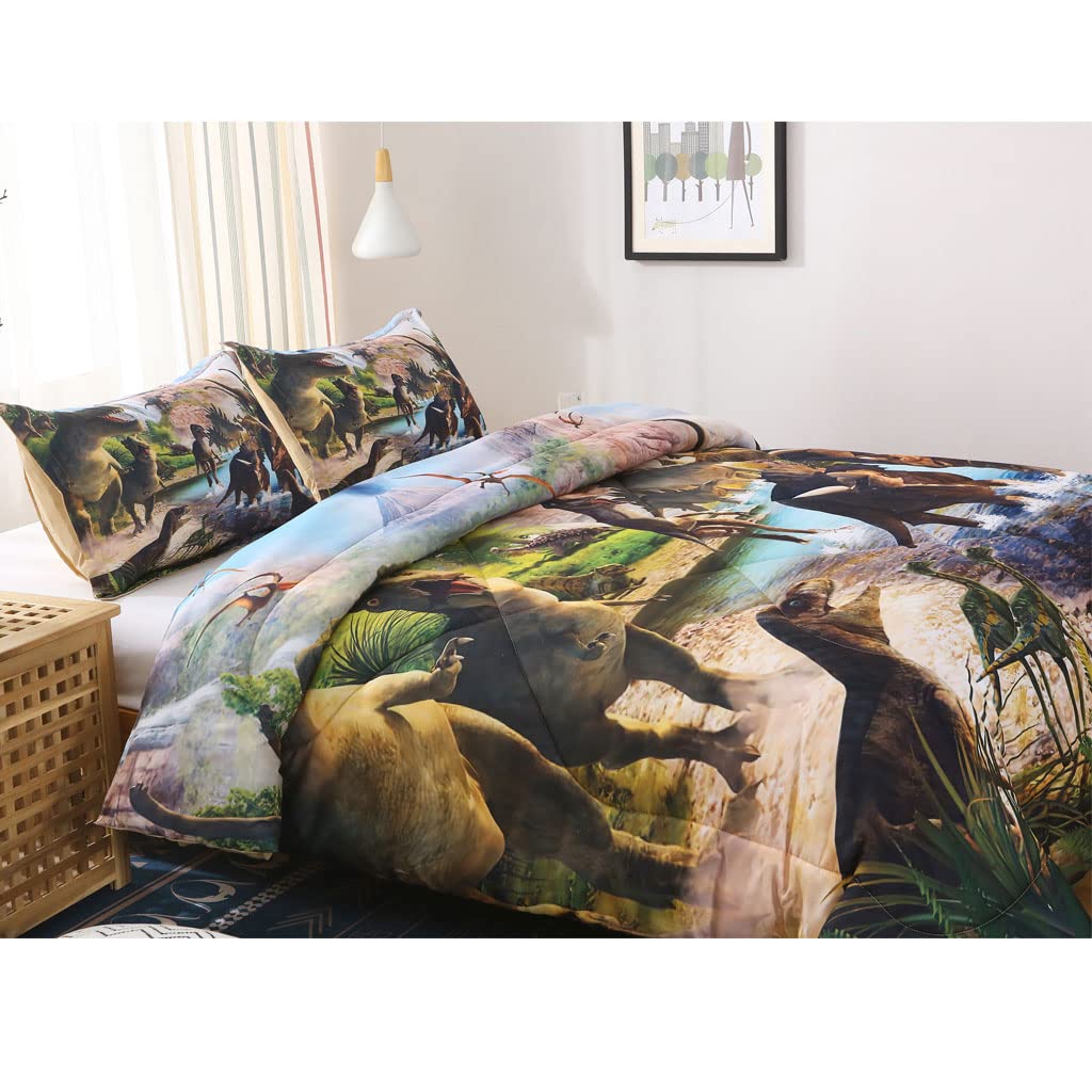 SIRDO 3 Piece Bed Sets for Boys Kids Twin Size 3D Dinosaur Prints Comforter Sets-Super Soft Fade Resistant Microfiber Duvet Sets