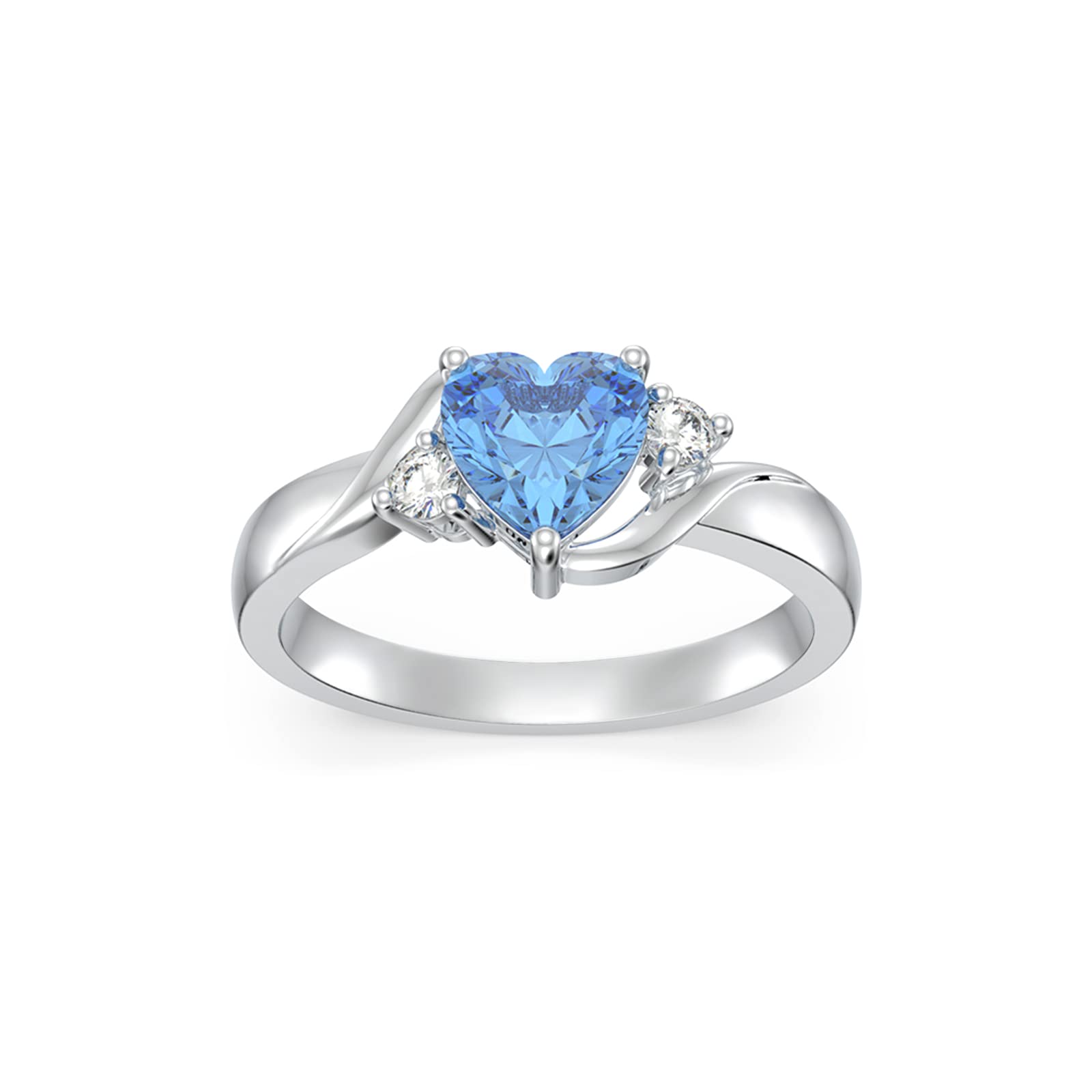 Shusukue December Birthstone Ring 925 Sterling Silver Blue Topaz Ring Heart Crystal Ring Birthday Anniversary Mother's Day Jewelry Gifts for Women Size 8