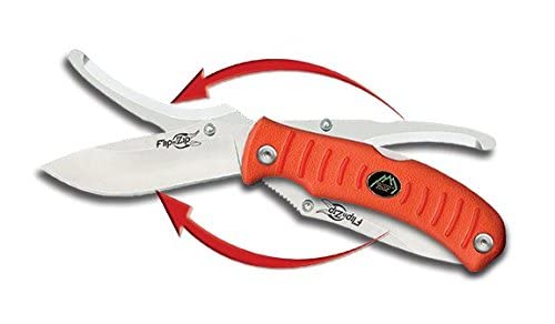 Outdoor Edge Flip N' Blaze - Double Blade Folding Hunting Knife with One-Hand Opening Lockback Skinning Blade, plus Gutting Blade and Nylon Belt Sheath