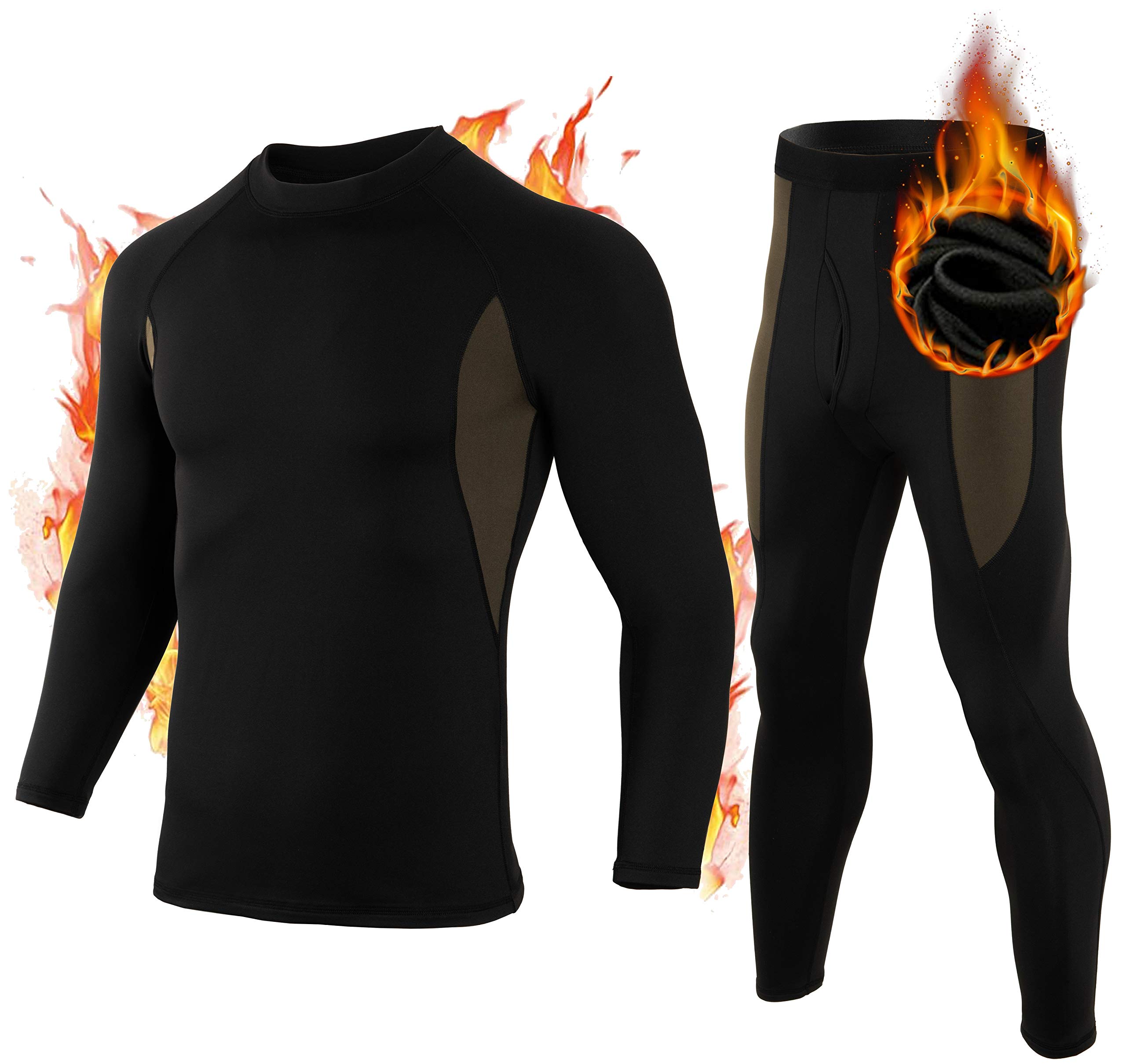 SERHOM Men's Thermal Underwear Set Compression Base Layer Men Cold Weather Fleece Ski Sport Long Johns Shirt for Men Boys, Black S