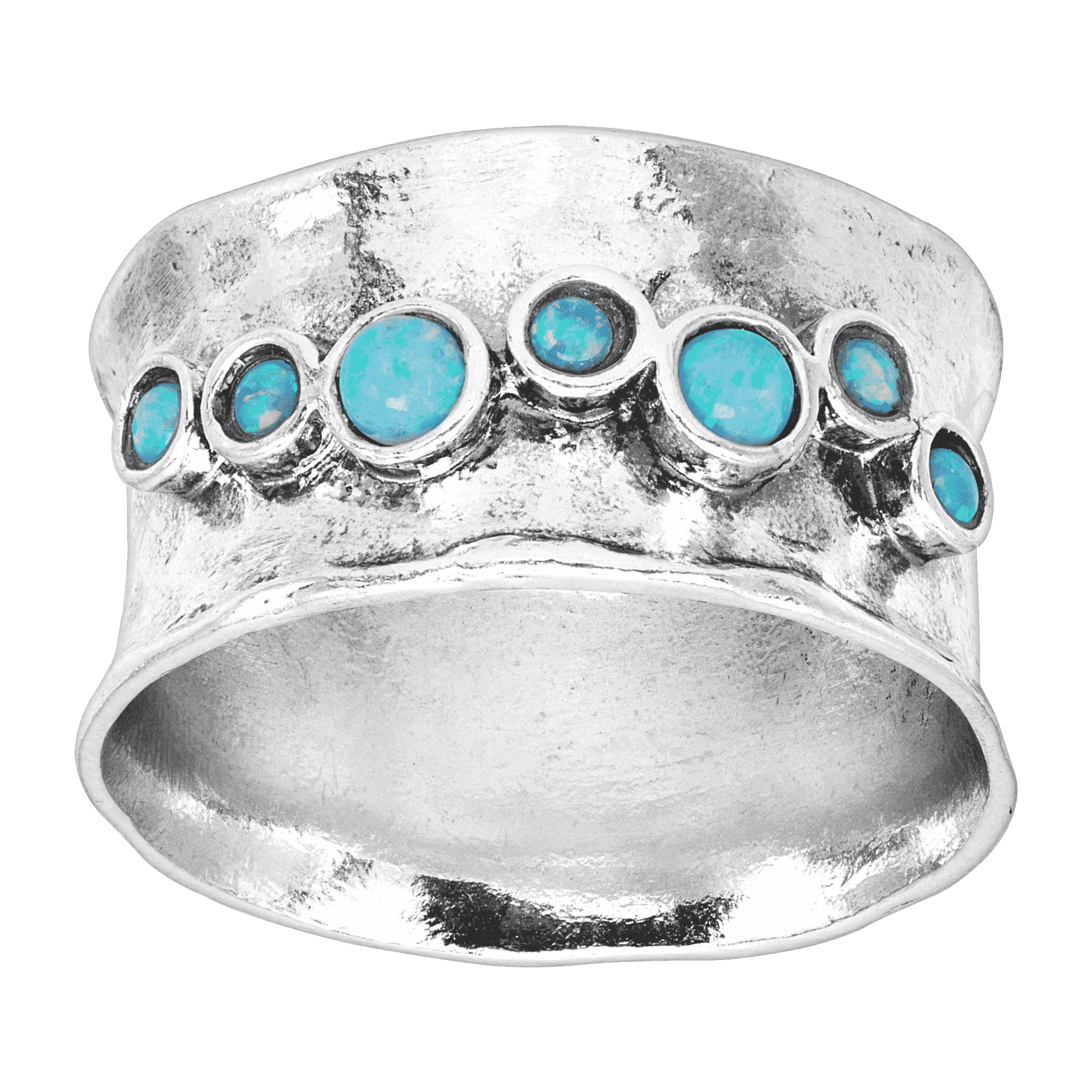 Silpada 'Cordelia' Lab-Created Blue Opal Hammered Ring in Sterling Silver, Size 7, Size 7