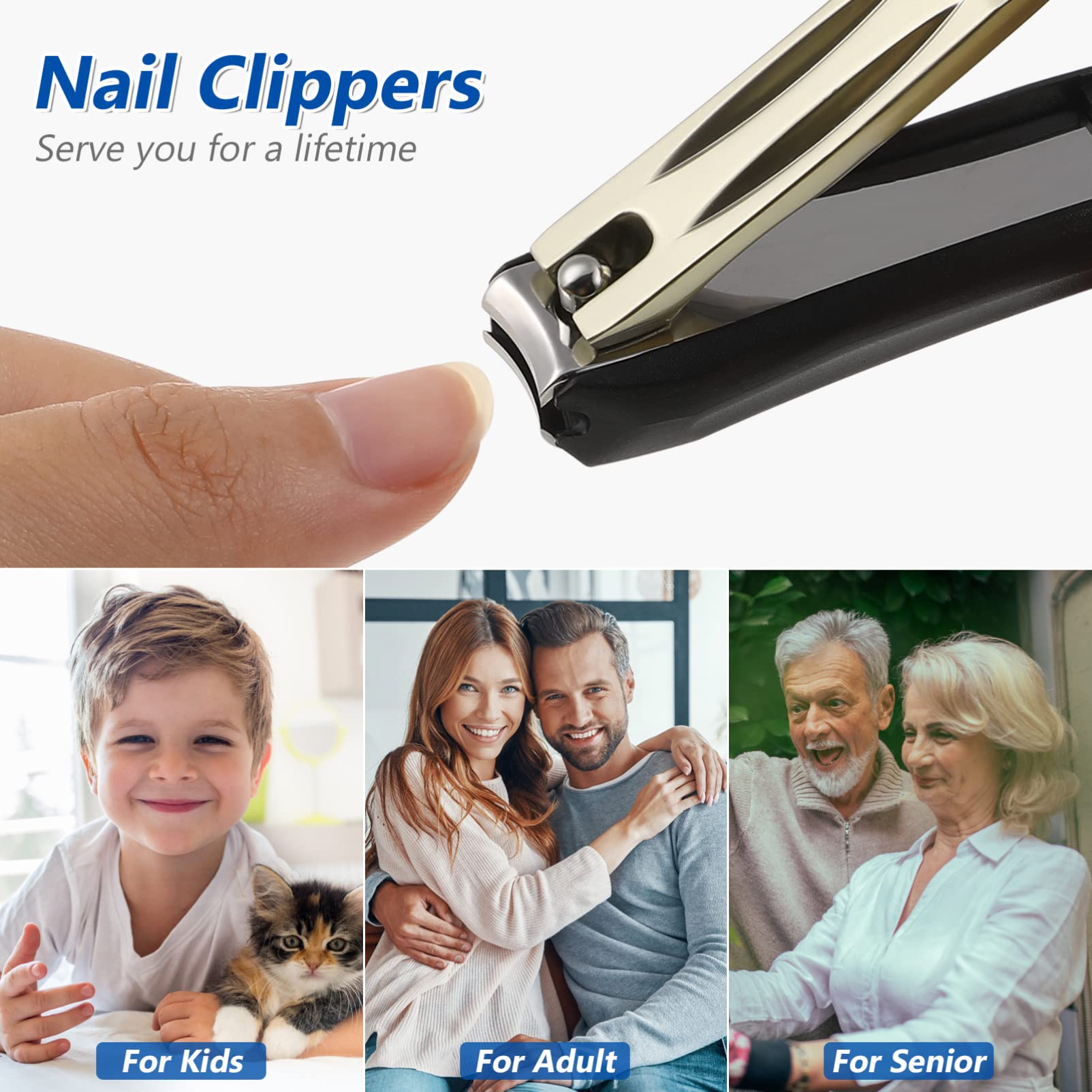 Nail Nipper, Premium Stainless Steel Fingernail and Toenail Clipper Cutters,Nail Cutters Sets with Nail File and Cleaning Brush for Seniors, Aducts,