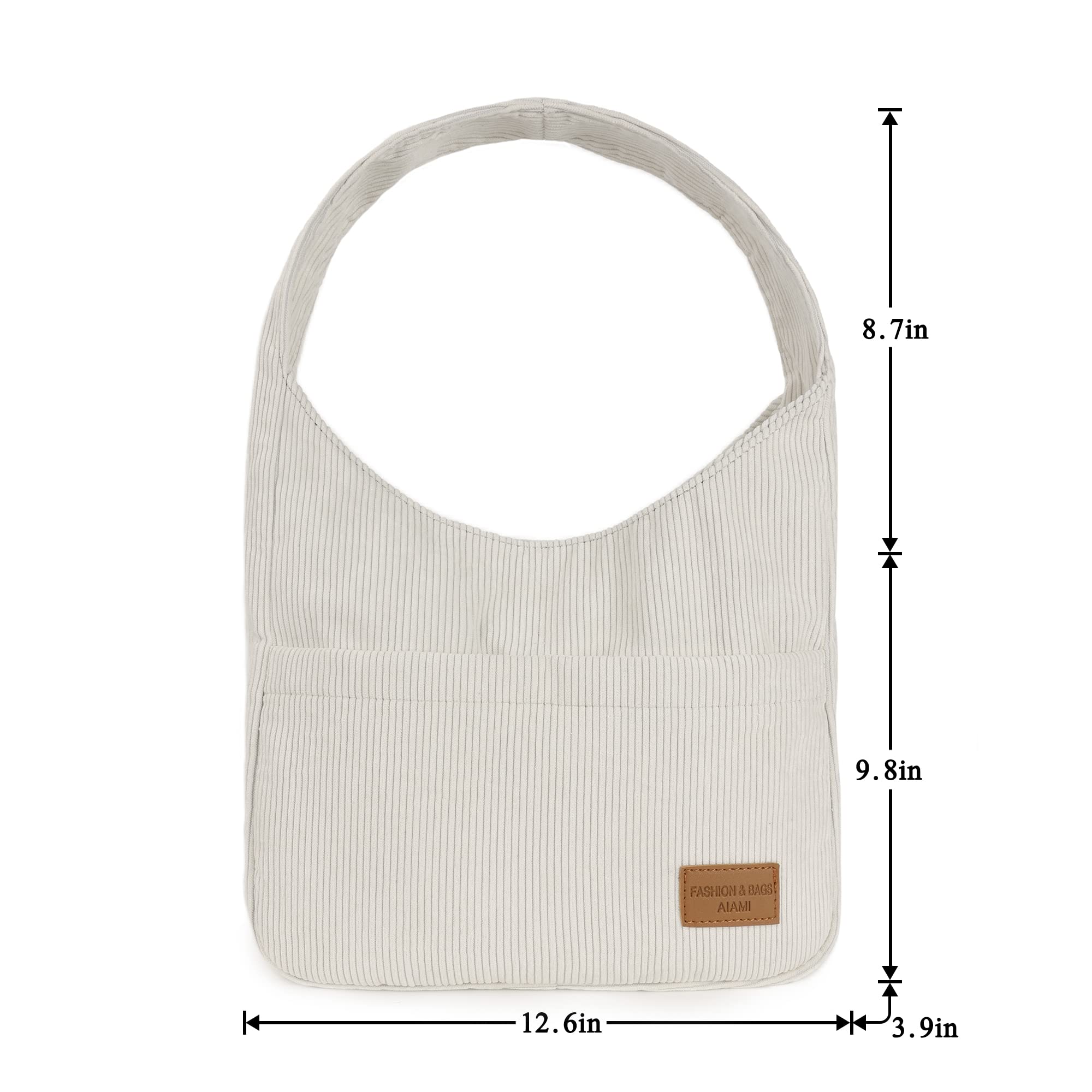 Women Corduroy Tote Bag Casual Shoulder Bag Big Capacity Hobo Bag Handbag Purse with Pockets (White)