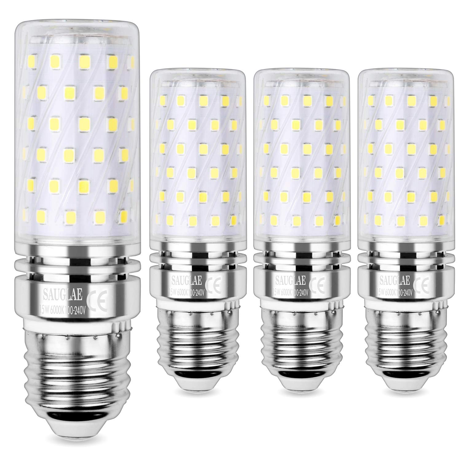 Sagel E26 LED Corn Bulbs 15W, 120W Incandescent Bulbs Equivalent, 6000K Cool White Candelabra Bulbs, Non-Dimmable, 1500Lm, Edison Screw Corn Light Bulbs, 4-Pack