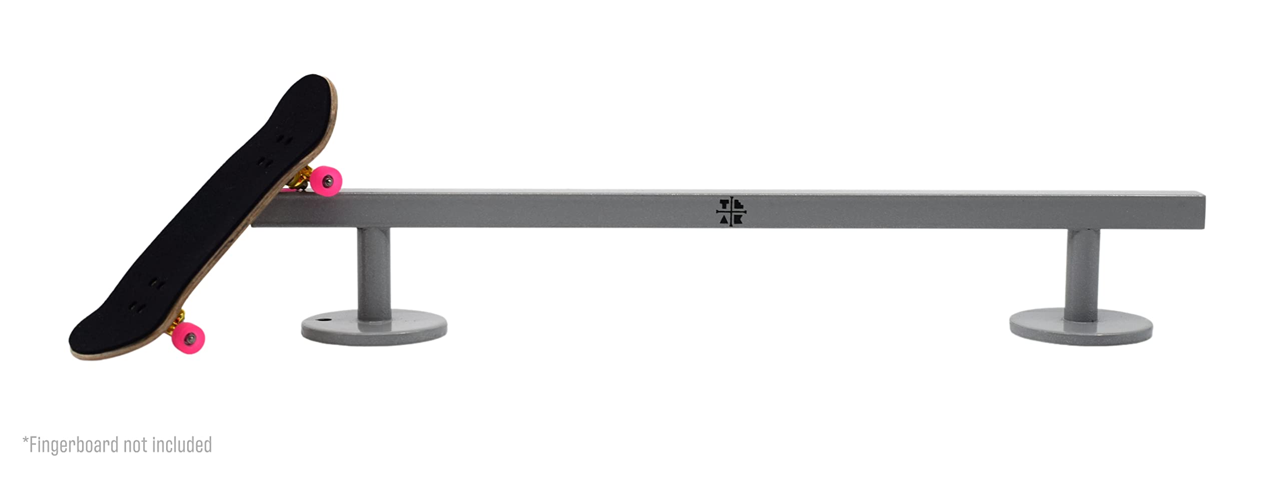 Teak Tuning Straight, Square Fingerboard Rail, 10" - Custom Designed Premium Solid Steel Construction, Matte Powder Coated Finish in Silver Grey - Superior Non-Slip Foam Feet
