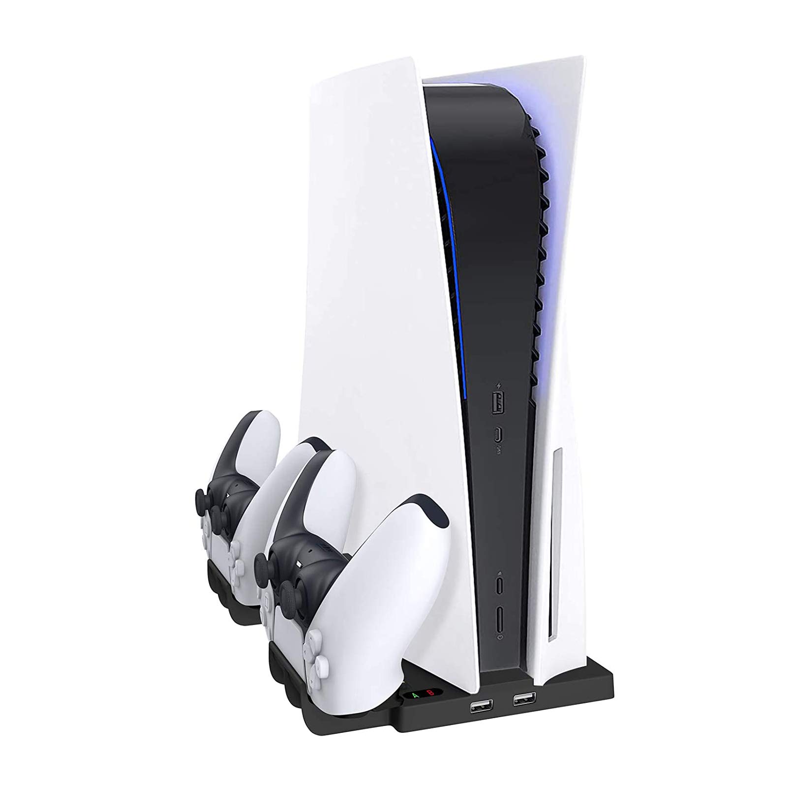 Storage Stand for PS5 Console and PS5 Controller with Dual Sense Controller Charger Dock, LED Indicator and 13 Game Slots, Black