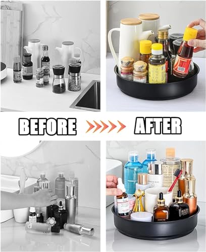 RHBLME 2 Pack Lazy Susan Turntable Organizer, 10 Inch Black Non Skid Spinning Spice Rack, Stainless Steel Lazy Susan Organizer for Cabinet, Countertop, Refrigerator, Pantry