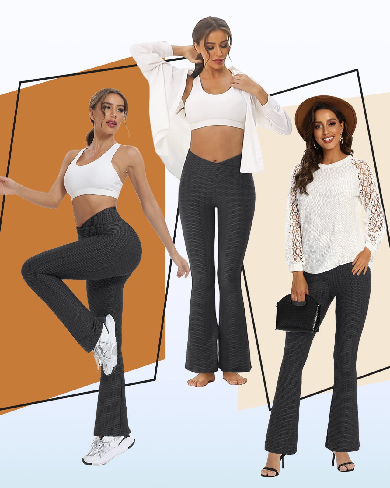 YAMOM Bootcut Yoga Pants with Pockets for Women Crossover Flare Leggings High Waisted Butt Lifting Tummy Control Pants…