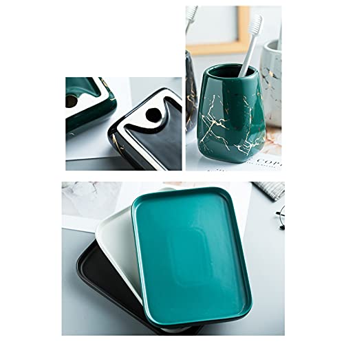 Soap Dispenser Ceramic Marble Pattern 5-Piece Soap Dispenser Household Bathroom Mouthwash Cup/soap Dish/Tray/Lotion Bottle Bathroom Toiletries Set Bathroom Soap Dispenser (Color : White) (Blue b)