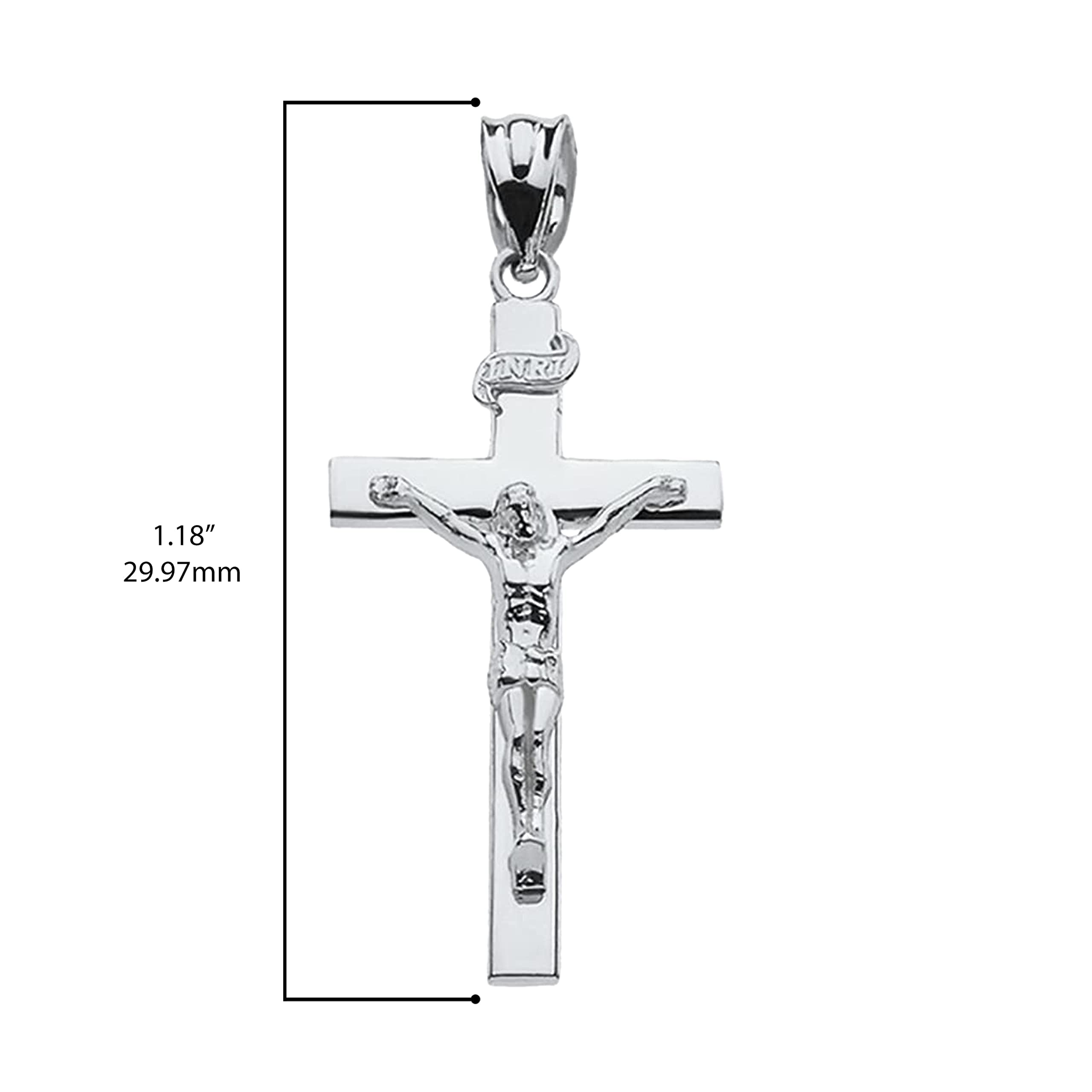 Religious Jewelry .925 Sterling Silver 1-1/4โ INRI Crucifix Cross Pendant Charm