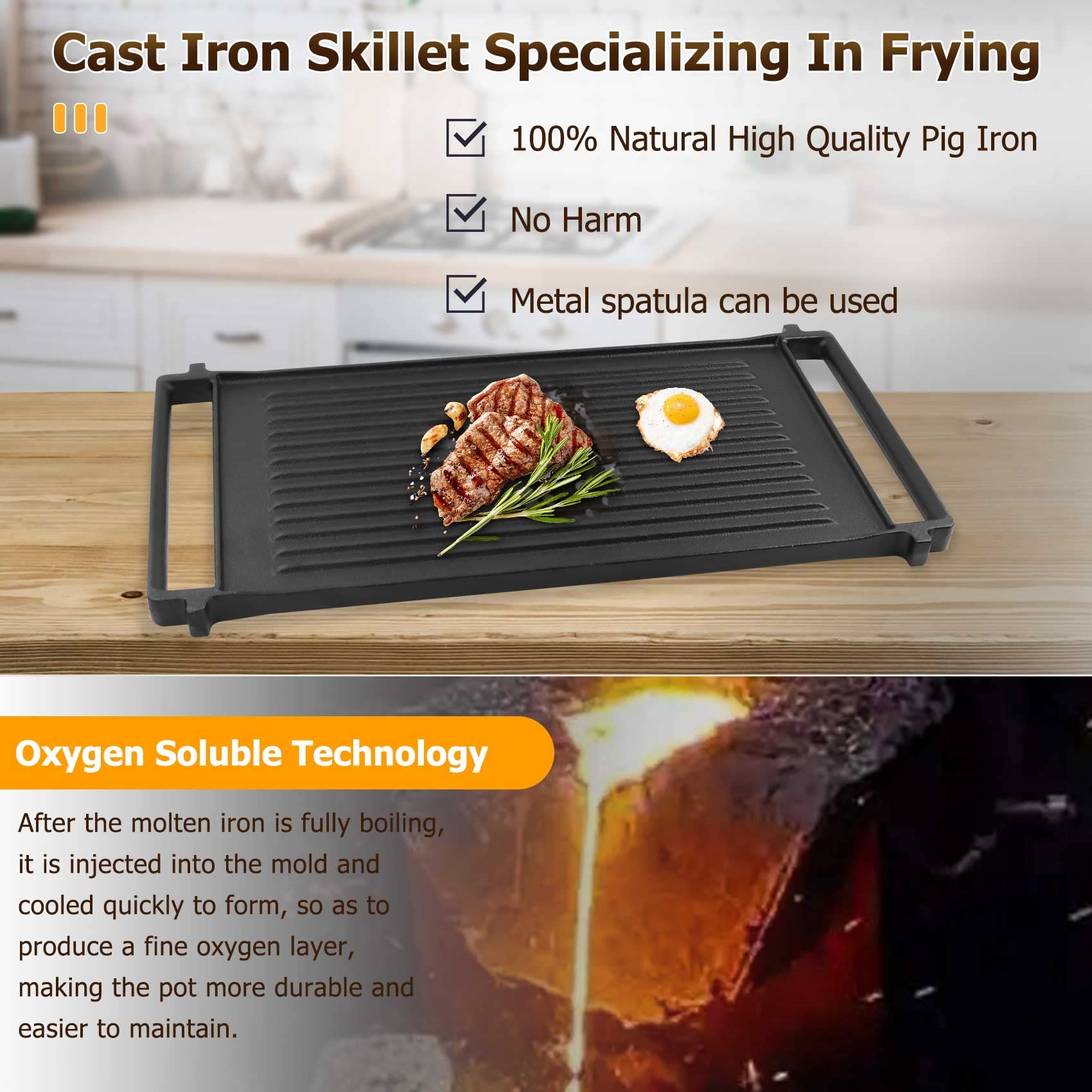 Upgraded WB31X24998 WB31X24738 Griddle Replacement Parts for ge Stove, Heavy Duty Cast Iron Reversible Griddle/Grill Combo Compatible With ge Stove Griddle(Not Universal),One tray-1 Year Warranty