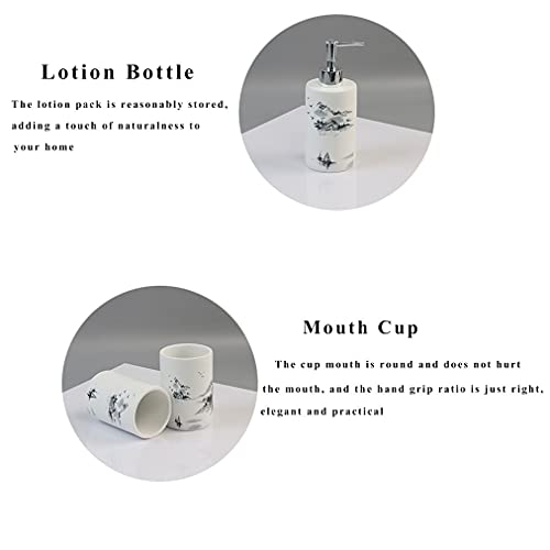 Soap Dispenser Ceramic Bathroom Accessories Set for 6 Bath Sets for Bathroom Hotel Restroom Includes Lotion Soap Dispenser Tumbler Toothbrush Holder Soap Dish and Tray Bathroom Soap Dispenser
