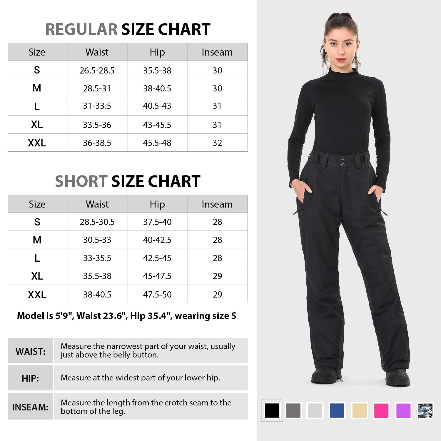Sportneer Snow Pants Womens Insulated Ski Pants Women Snowboard Pants SnowPants Black XL