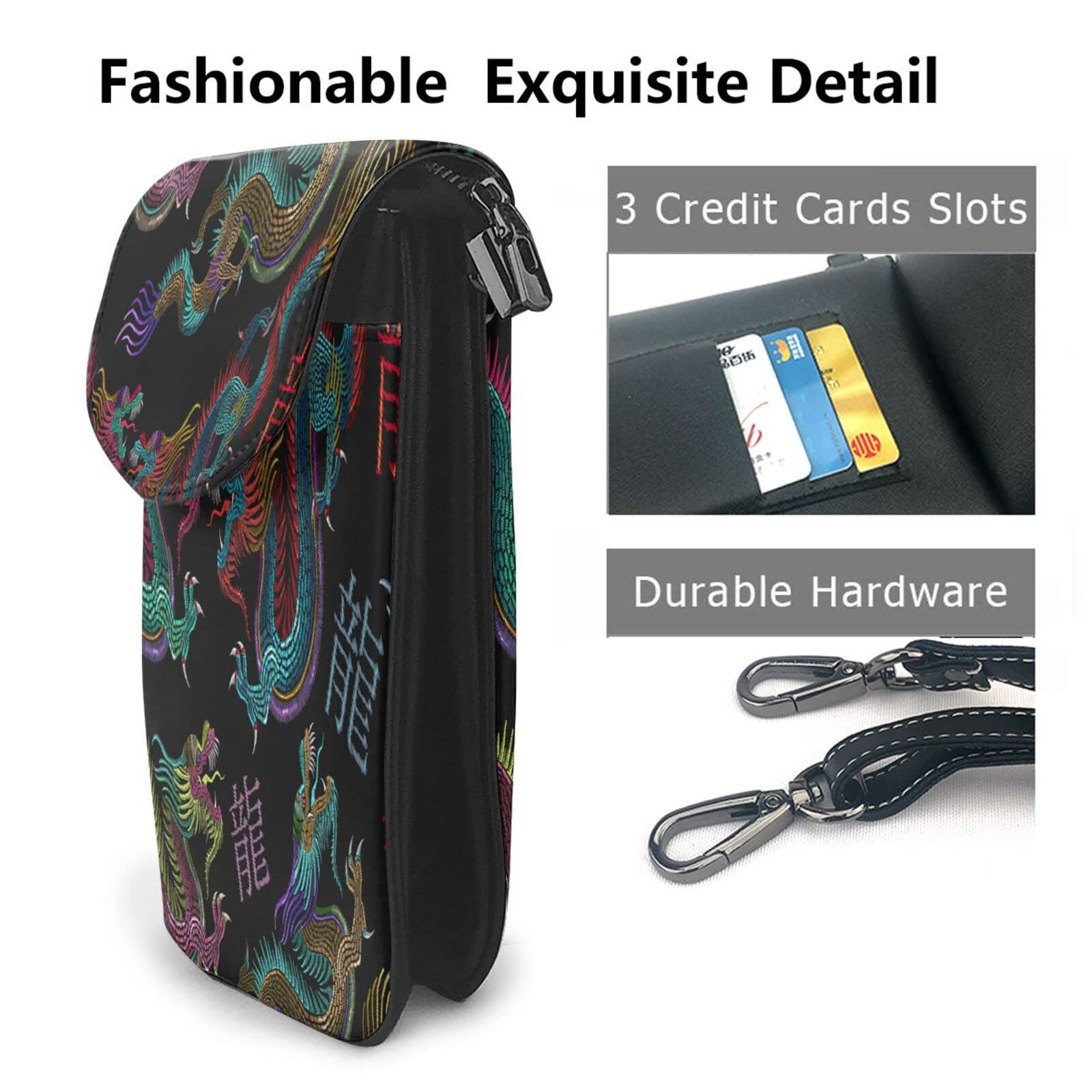Women Cell Phone Purse Leather Crossbody Bag-Chinese Dragons Mini Shoulder Bag Card Holder Wallet