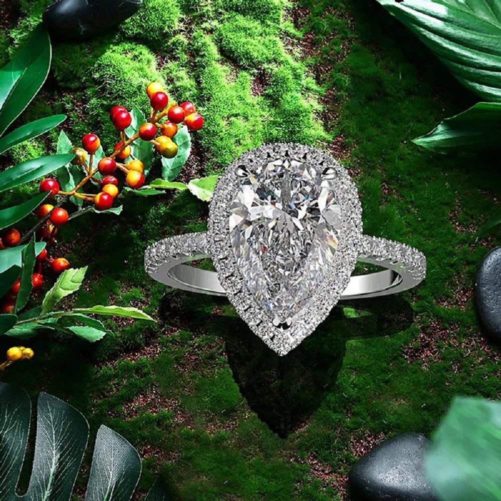 XUSIOAKKM 2CT 925 Sterling Silver Engagement Rings Pear Cut Cubic Zirconia CZ Promise Rings for Her Stunning Teardrop Bands Water Drop Tear Shape Zircon Wedding Engagement Proposal Ring (Size 6)