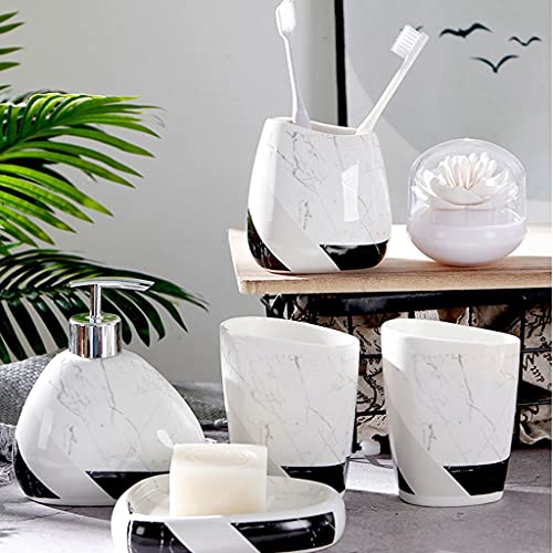 Soap Dispenser Nordic Marble Pattern Ceramic Bathroom Accessories Set,7-Piece Bathroom Sets Soap Dispenser Toothbrush Holder Soap Dish Tumblers Swab Box and Tray Bathroom Soap Dispenser