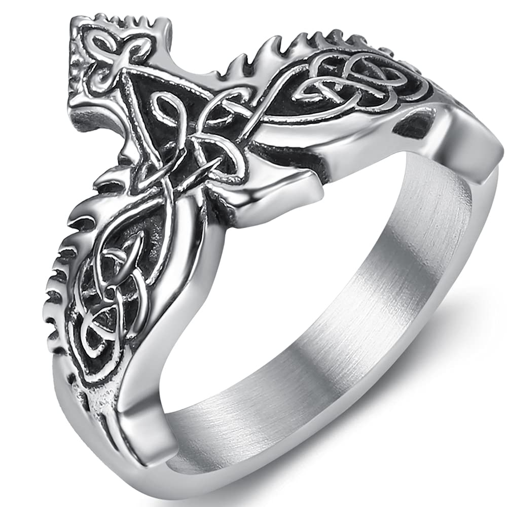 Stainless Steel Celtic Knot Viking Pirate Style Cocktail Party Biker Halloween Ring (Silver, 8)
