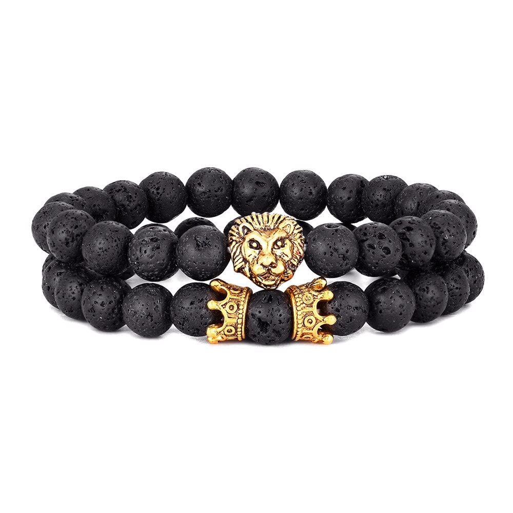 Technigadgets Matias Lion Bead Bracelet (Gold Black)