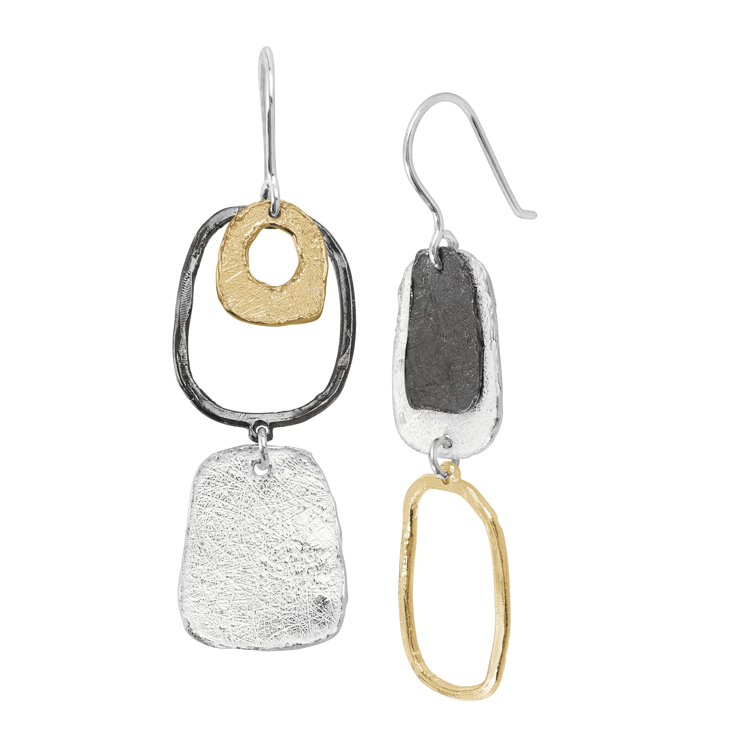 Silpada 'Organza' Three-Tone Drop Earrings in 14K Gold & Black Rhodium-Plated Sterling Silver