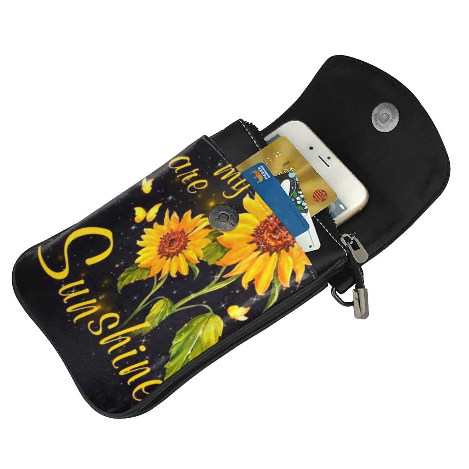 Women Cell Phone Purse Leather Crossbody Bag-Sunflower Sunshine Mini Shoulder Bag Card Holder Wallet