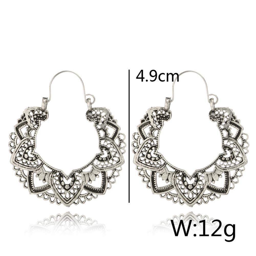 Women Earrings Ethnic Jewelry Enamel Earrings Boho Vintage Drop Earrings (Silver, One Size)