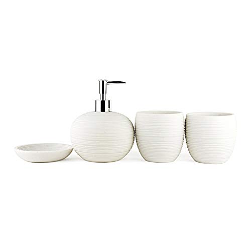 Soap Dispenser Bathroom Accessories Set, 4 Pieces Resin Bath Ensemble White Brushed Sphere Soap Dispenser Pump,Tumbler, Soap Dish Bathroom Soap Dispenser (Color : 4 Piece Set+Tray) (4 Piece Set b)