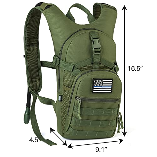 SHARKMOUTH Hydration Backpack, 900D Polyester with 2L Leak-Proof Water Bladder, Keeps Liquid Cool for Up to 4 Hours, Tactical MOLLE Pack for Cycling, Hiking, Running (Green)